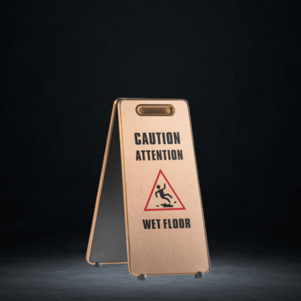 Brass Aluminum Caution Wet Floor Safety Sign | Stanchions Canada